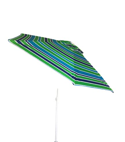 Sunspecs 6.5 feet Outdoor Patio Beach Garden Umbrella with Fat Pole Tilt Matching Carry Bag (GreenBlue stripes)