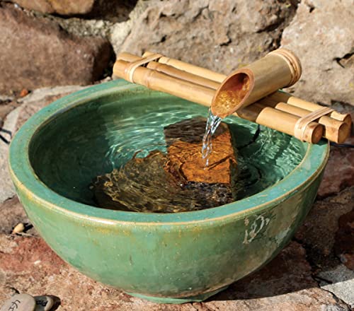 Bamboo Accents Water Fountain with Pump, Indoor/Outdoor Fountain, 12” Wide Three-Arm Style Base, Smooth Split-Resistant Bamboo to Create Your Own Zen Fountain (Container Not Included)