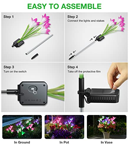 NEEMO Solar Outdoor Lights 4 Pack, Solar Garden Lights with Large Lily Flowers, 7-Color Changing Solar Pathway Lights, Solar Powered Landscape Lights for Garden Patio Yard (Bigger Solar Panel)