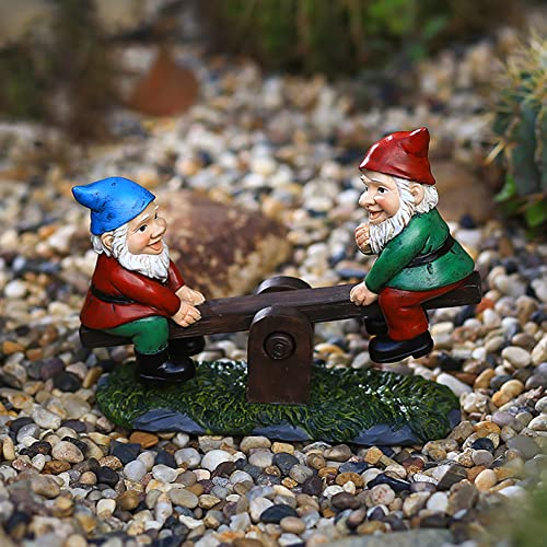 KEONSEN Funny Garden Gnome, Gnomes Decorations for Yard, Large Cute Tree Decorations Outdoor Swing Gnome, Creative Funny Garden Sculptures & Statues Hanging Garden Decor (Seesaw Gnomes)