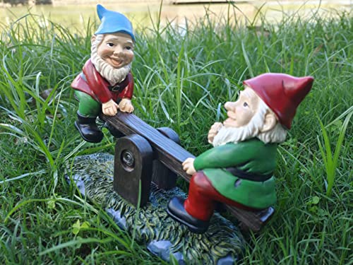 KEONSEN Funny Garden Gnome, Gnomes Decorations for Yard, Large Cute Tree Decorations Outdoor Swing Gnome, Creative Funny Garden Sculptures & Statues Hanging Garden Decor (Seesaw Gnomes)