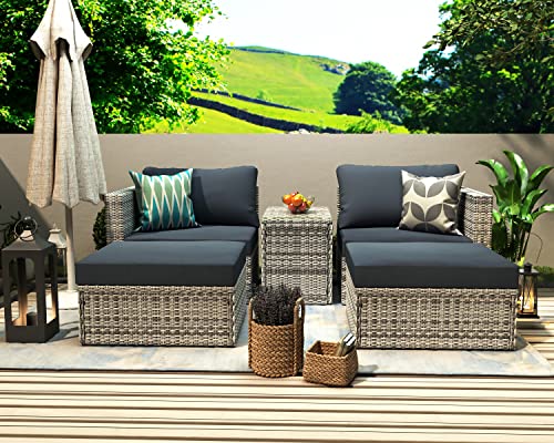 CHINNLUU 5 Pieces Patio Furniture Set Outdoor Wicker Patio Sofa Washable All-Weathe Sectional Conversation Set with Cushion and Glass Table (Grey)