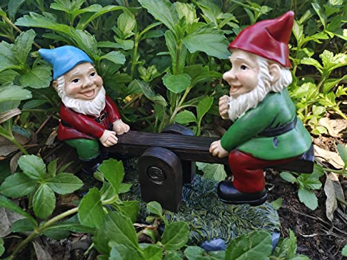 KEONSEN Funny Garden Gnome, Gnomes Decorations for Yard, Large Cute Tree Decorations Outdoor Swing Gnome, Creative Funny Garden Sculptures & Statues Hanging Garden Decor (Seesaw Gnomes)