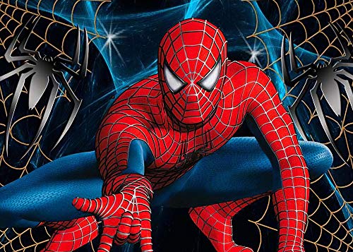 Spiderman Photography Backdrops Red Superhero Photo Background for Baby Shower Kids Happy Birthday Spiderman Decoration Cake Table Banner 5x3ft