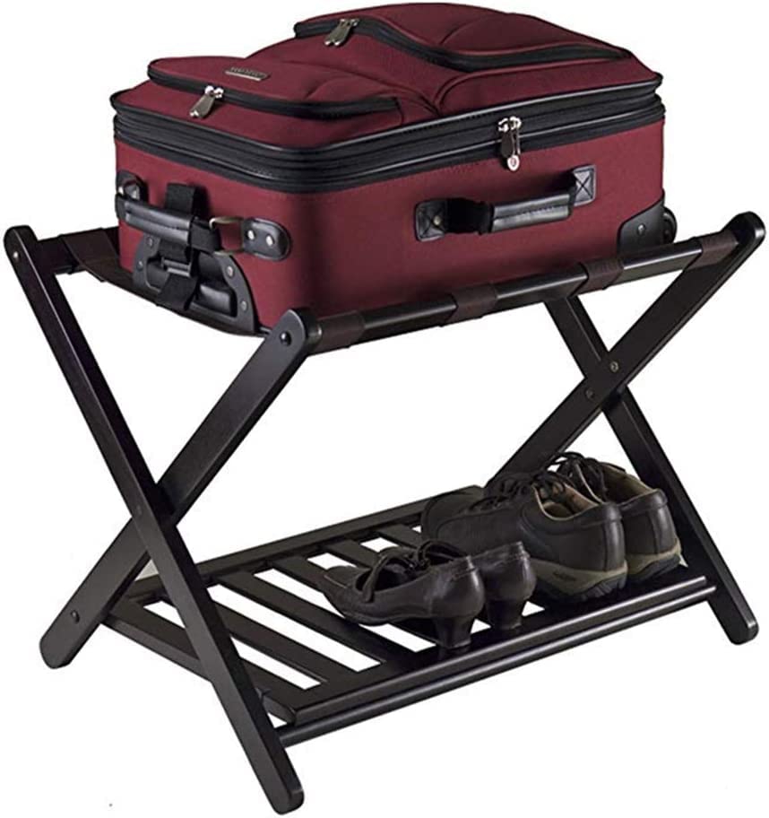 HAVMAK Guest Room Luggage Rack, Folding Suitcase Stand Luggage Rack, Double-Layer Luggage Rack, Hotel Luggage Rack, Folding Bedroom Storage Rack to Save Space (Color : Black, Size : 68x40x58cm)