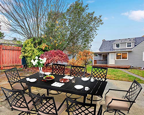 MFSTUDIO 9PCS Outdoor Patio Dining Set, 8 Armrest Stackable Swivel Chairs, 1 Rectangular Expandable Table, Porch Lawn Backyard Garden Furniture Sets