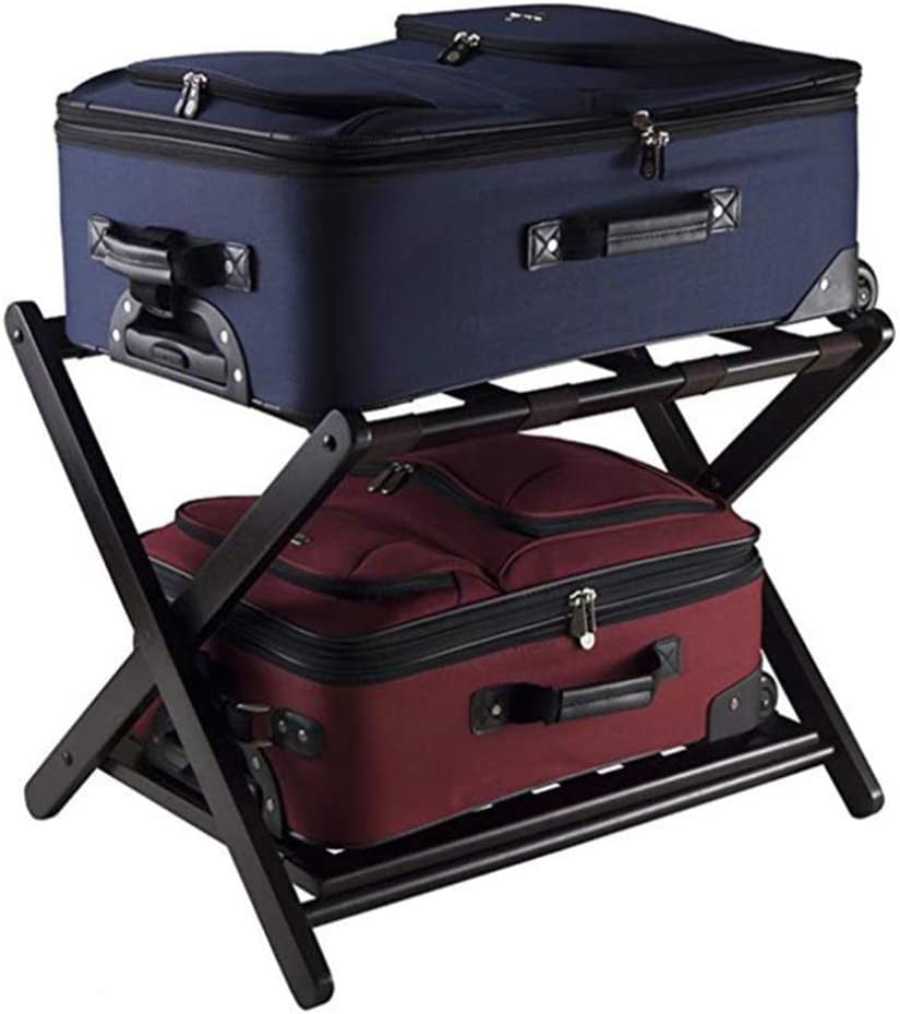 HAVMAK Guest Room Luggage Rack, Folding Suitcase Stand Luggage Rack, Double-Layer Luggage Rack, Hotel Luggage Rack, Folding Bedroom Storage Rack to Save Space (Color : Black, Size : 68x40x58cm)