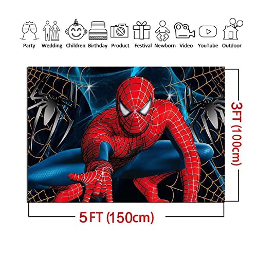 Spiderman Photography Backdrops Red Superhero Photo Background for Baby Shower Kids Happy Birthday Spiderman Decoration Cake Table Banner 5x3ft