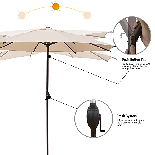 Abba Patio 9ft Patio Umbrella Outdoor Market Table Umbrella with Push Button Tilt and Crank for Garden, Lawn, Deck, Backyard & Pool, 8 Sturdy Ribs, Beige