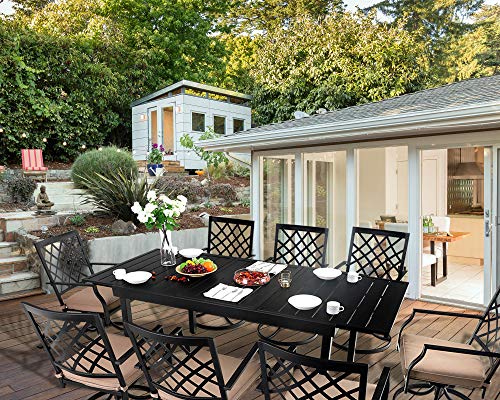 MFSTUDIO 9PCS Outdoor Patio Dining Set, 8 Armrest Stackable Swivel Chairs, 1 Rectangular Expandable Table, Porch Lawn Backyard Garden Furniture Sets