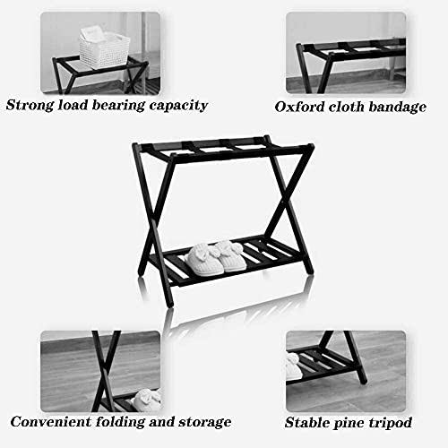 HAVMAK Guest Room Luggage Rack, Folding Suitcase Stand Luggage Rack, Double-Layer Luggage Rack, Hotel Luggage Rack, Folding Bedroom Storage Rack to Save Space (Color : Black, Size : 68x40x58cm)