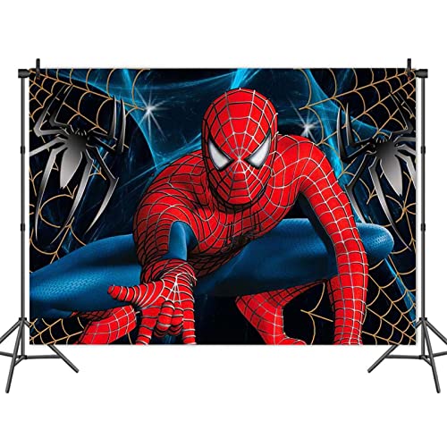Spiderman Photography Backdrops Red Superhero Photo Background for Baby Shower Kids Happy Birthday Spiderman Decoration Cake Table Banner 5x3ft