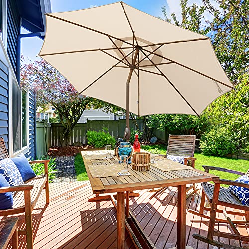 Abba Patio 9ft Patio Umbrella Outdoor Market Table Umbrella with Push Button Tilt and Crank for Garden, Lawn, Deck, Backyard & Pool, 8 Sturdy Ribs, Beige