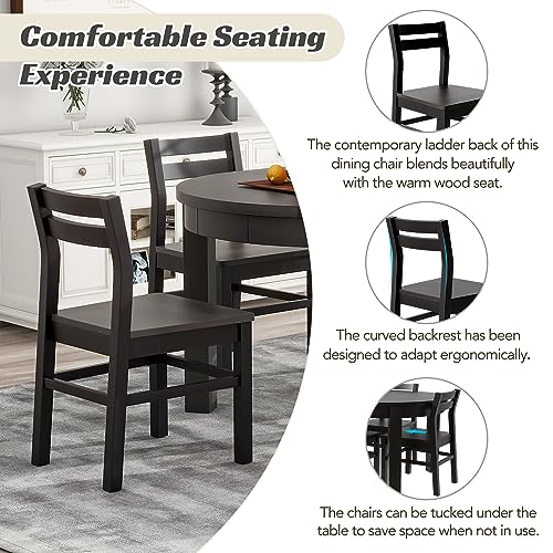 Goozio 5-Piece Extendable Round Table and Chairs,Dining Set for 4, with Storage Drawers and 16" Removable Leaf Top, Farmhouse Style for Kitchen/Small Space,Espresso