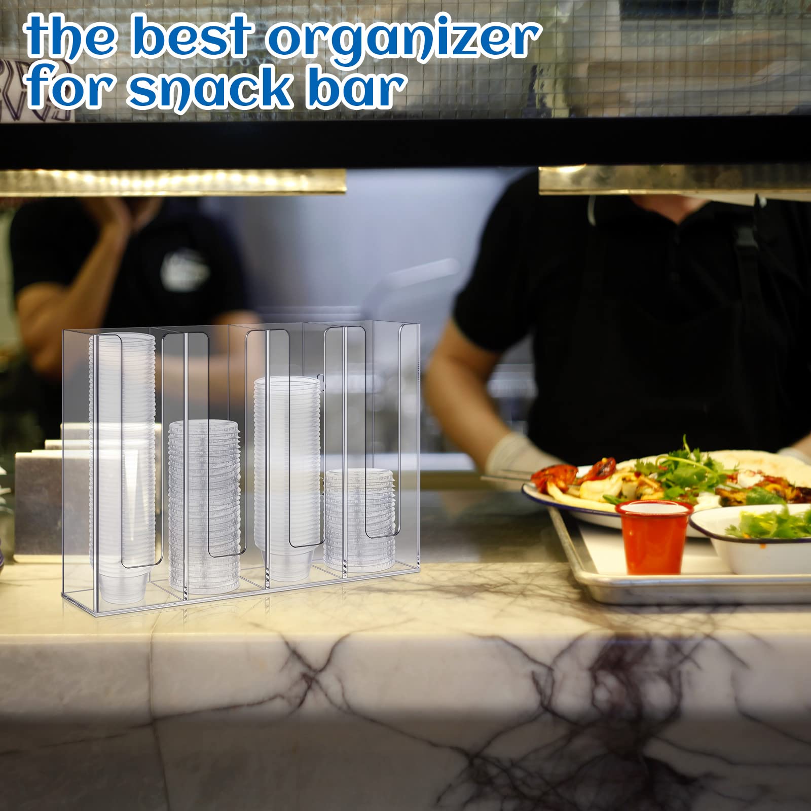 Cup Lid Organizer Acrylic Sauce Cup Holder 4 Compartments Countertop or Wall Mount Portion Cup and Lid Organizer Restaurant Supplies for Party Kitchen Sauce Cup and Lid Storage Holder (Clear)