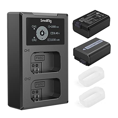 SmallRig NP-FW50 Battery Charger Set for Sony NP-FW50 Battery, Double Slot NP-FW50 Charger for Sony ZV-E10, A6000, A6500, A6300, A6400, A7, A7 II, A7R II, A7S II, A7S, A7R, RX10, 1030mAh - 3818