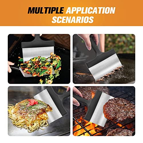 Heavy Duty Grill Scraper Stainless Steel Griddle Scraper with 5" Handle,Sturdy Food Scraper Tool Kitchen for Blackstone Grill Accessories,Outdoor Barbecue Turners Tools