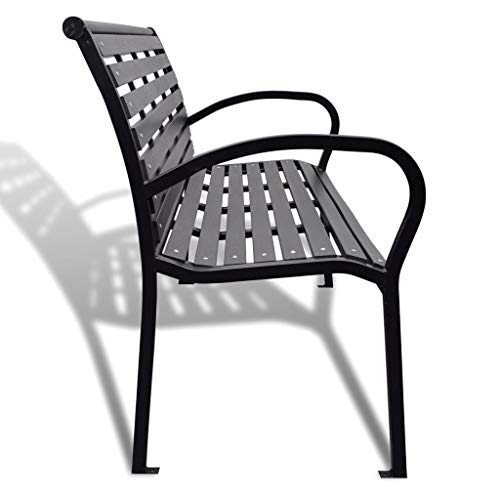 EstaHome Garden Bench | Outdoor 3-Seater Patio Bench | Metal Park Bench | Yard Seating Bench for Deck, Patio, Garden, Backyard, Balcony | Black WPC with Steel Frame 49" x 24" x 32"