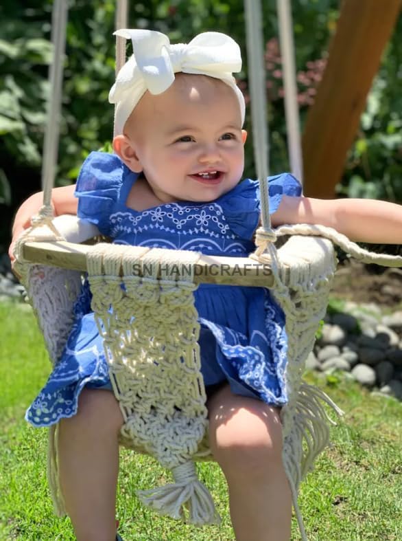 S.N.HANDICRAFTS Luxurious Boho Macrame Baby Swing Natural Rope Hammock for Baby Macrame Swing Chair for Baby SN 55 One Size