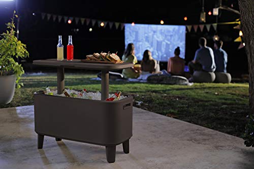 Keter Breeze Bar Outdoor Patio Furniture and Hot Tub Side Table with 17 Gallon Beer and Wine Cooler, Espresso Brown