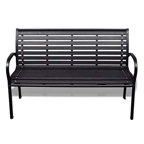 EstaHome Garden Bench | Outdoor 3-Seater Patio Bench | Metal Park Bench | Yard Seating Bench for Deck, Patio, Garden, Backyard, Balcony | Black WPC with Steel Frame 49" x 24" x 32"