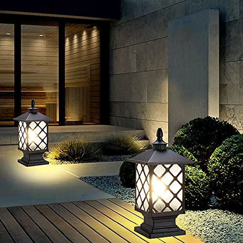 Post Lights Outdoor Waterproof Castlight Casting Aluminum Glass Post Cap Lights Modern Simple Villa Wall Gate Pillar Lamp LED Night Safety (Bronze B) (Dark A)