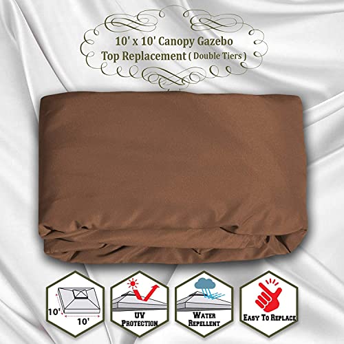 YardGrow 10x10 Canopy Replacement Top Double Tiered Outdoor Canopy Cover Patio Pavilion Garden (Brown)