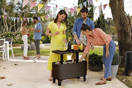 Keter Breeze Bar Outdoor Patio Furniture and Hot Tub Side Table with 17 Gallon Beer and Wine Cooler, Espresso Brown