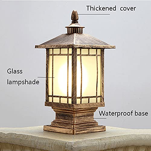 Post Lights Outdoor Waterproof Castlight Casting Aluminum Glass Post Cap Lights Modern Simple Villa Wall Gate Pillar Lamp LED Night Safety (Bronze B) (Dark A)