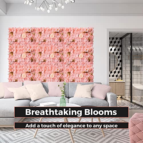 Imperial Pink Flower Wall Backdrop Panel - Pack of 6 - Artificial Flower Wall Decor, Pink Wall Decor, Wedding Party, Baby Shower Decorations | Handmade Floral Wall | Includes Zip Ties - 12x16