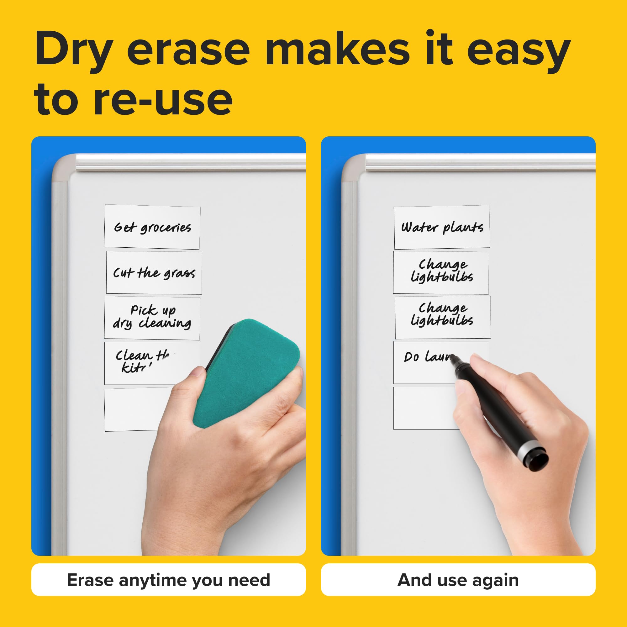 Dry Erase Magnetic Labels - Reusable Sticky Notes - Magnetic Notepads for Refrigerator - Dry Erase Magnetic Sheets - Blank Magnet Stickers to Write On - Magnets for Whiteboard Classroom Fridge