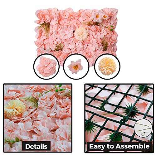 Imperial Pink Flower Wall Backdrop Panel - Pack of 6 - Artificial Flower Wall Decor, Pink Wall Decor, Wedding Party, Baby Shower Decorations | Handmade Floral Wall | Includes Zip Ties - 12x16