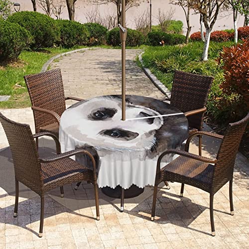 Lirduipu Animal Pattern Round Outdoor Tablecloth,Stain-Resistant Non-Slip Outdoor Round Tablecloth with Umbrella Hole and Zipper,for Patio Garden Tabletop Decor(52" Round,White Beige Black)