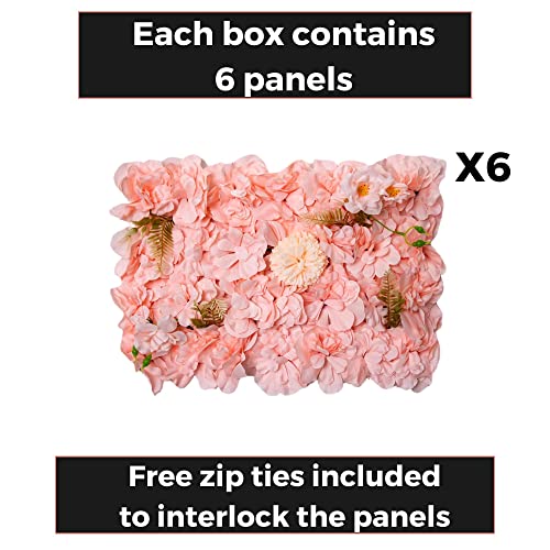 Imperial Pink Flower Wall Backdrop Panel - Pack of 6 - Artificial Flower Wall Decor, Pink Wall Decor, Wedding Party, Baby Shower Decorations | Handmade Floral Wall | Includes Zip Ties - 12x16