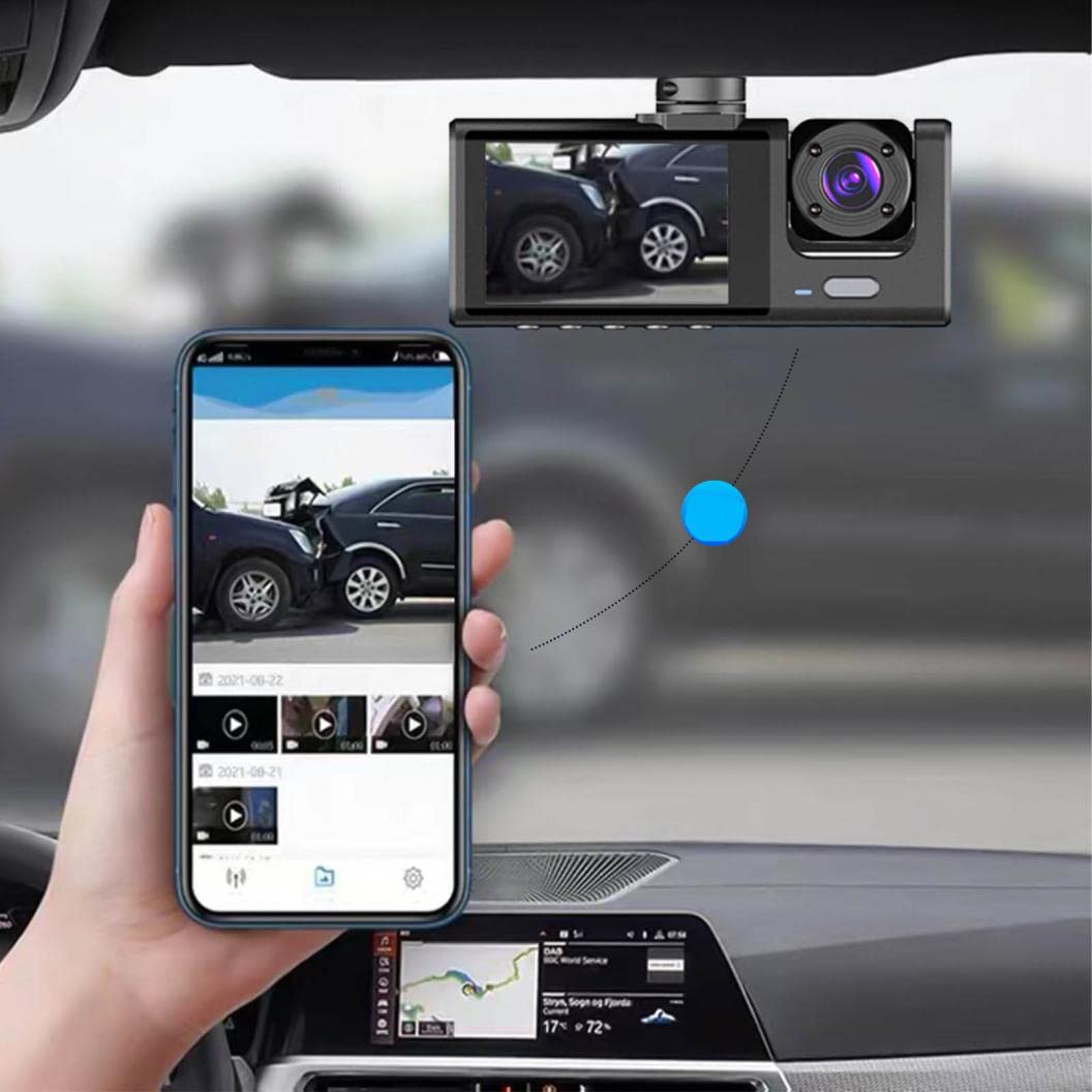 3 Channel Cam Front & Rear Inside - 1080P Camera for Cars - Dashcam Three Way Car Camera with IR Night Vision - Loop Recording, G-Sensor,Parking Monitor/2224
