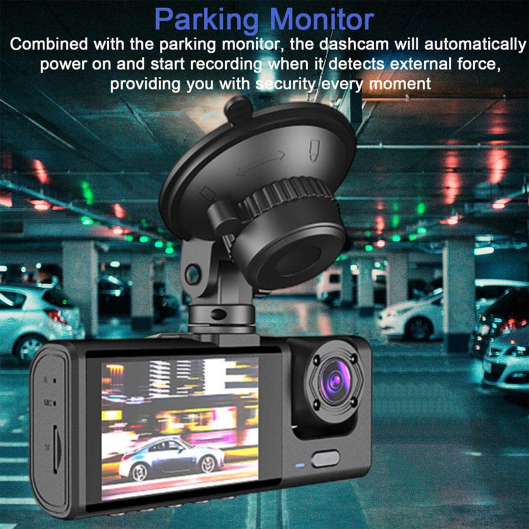 3 Channel Cam Front & Rear Inside - 1080P Camera for Cars - Dashcam Three Way Car Camera with IR Night Vision - Loop Recording, G-Sensor,Parking Monitor/2224
