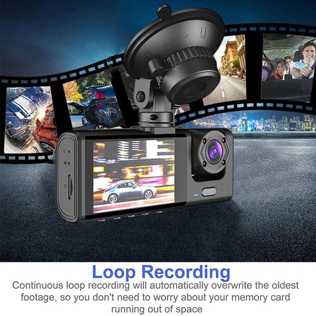 3 Channel Cam Front & Rear Inside - 1080P Camera for Cars - Dashcam Three Way Car Camera with IR Night Vision - Loop Recording, G-Sensor,Parking Monitor/2224