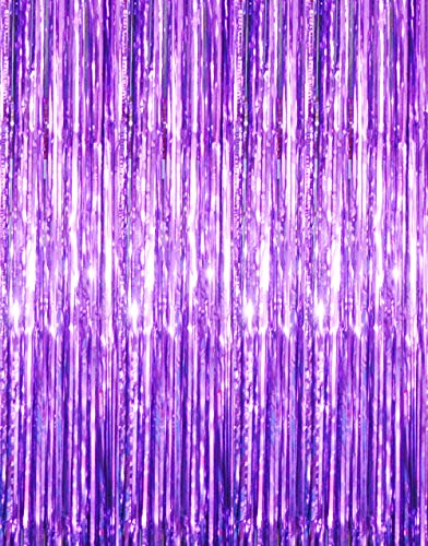 GOER 6.4 ft x 9.8 ft Metallic Tinsel Foil Fringe Curtains,Pack of 2 Party Streamer Backdrop for Birthday,Graduation Decorations and New Year Eve (Purple)