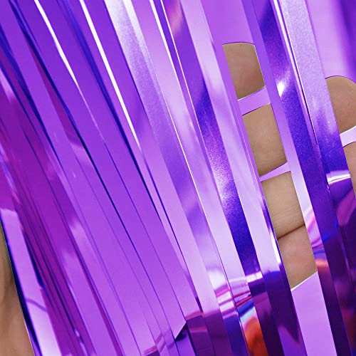 GOER 6.4 ft x 9.8 ft Metallic Tinsel Foil Fringe Curtains,Pack of 2 Party Streamer Backdrop for Birthday,Graduation Decorations and New Year Eve (Purple)