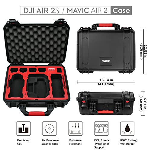 SYMIK P380-MA2DL-V3 Dual Layer Waterproof Hard Carrying Case for DJI Air 2S / Mavic Air 2 Drone/Fly More Combo w/DJI RC/RC Pro/Smart or RC-N1 Standard Controller, Landing Pad, iPad, Accessories