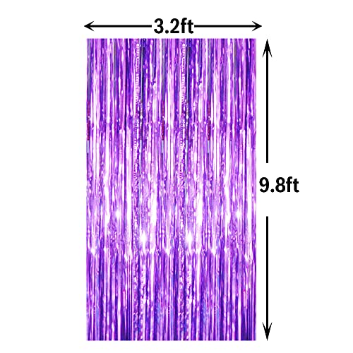 GOER 6.4 ft x 9.8 ft Metallic Tinsel Foil Fringe Curtains,Pack of 2 Party Streamer Backdrop for Birthday,Graduation Decorations and New Year Eve (Purple)