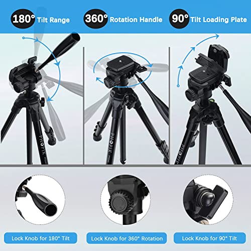 PHOPIK Camera Tripod, 56” Cell Phone Tripod with Phone Holder, Extendable Video Tripod with Quick Release Plate,Compatible with All Cameras, Cell Phones, Projector, Webcam, Spotting Scopes