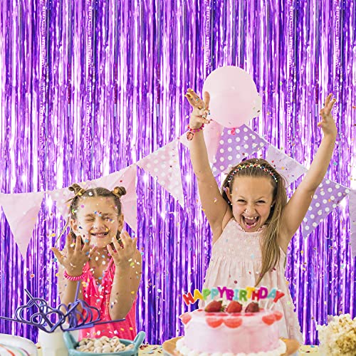 GOER 6.4 ft x 9.8 ft Metallic Tinsel Foil Fringe Curtains,Pack of 2 Party Streamer Backdrop for Birthday,Graduation Decorations and New Year Eve (Purple)