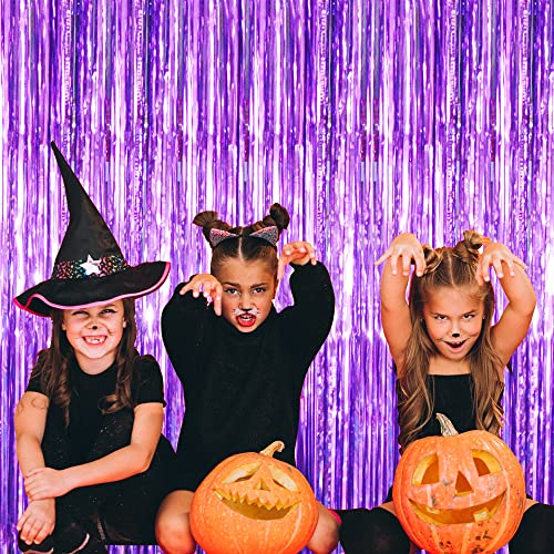 GOER 6.4 ft x 9.8 ft Metallic Tinsel Foil Fringe Curtains,Pack of 2 Party Streamer Backdrop for Birthday,Graduation Decorations and New Year Eve (Purple)