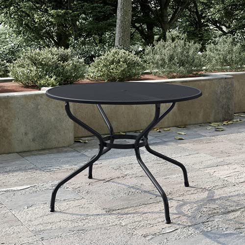 Royal Garden Metal Patio Outdoor Tables and Chairs Set Up - Nova Collection - Industrial Steel Mesh 5-Piece Round Dining Set - Black