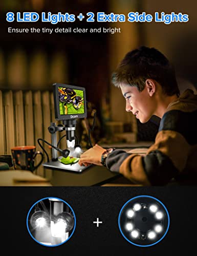 7'' Digital Microscope 1200X,Dcorn 12MP 1080P Photo/Video Microscope with 32GB TF Card for Adults Soldering Coins,Metal Stand,Wired Remote,10 LED Fill Lights,PC View,Windows/Mac Compatible