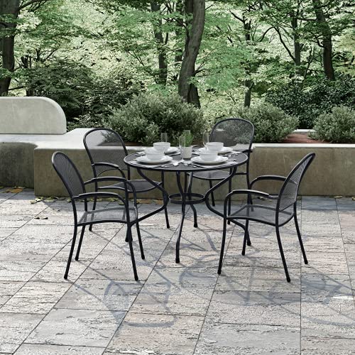 Royal Garden Metal Patio Outdoor Tables and Chairs Set Up - Nova Collection - Industrial Steel Mesh 5-Piece Round Dining Set - Black