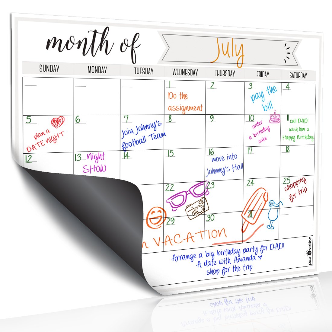 Magnetic Dry Erase Refrigerator Calendar by planOvation | Large Calendar Whiteboard Monthly Planner Magnet. (Grey)