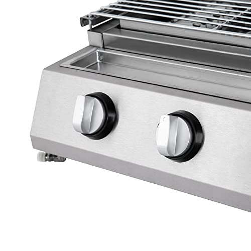 Fetcoi 4-Burner Outdoor Tabletop Propane Gas Grill, Stainless Steel Portable BBQ Grills Smokeless Griddle Barbecue Grill Table for Camping Picnics Garden Beach Party