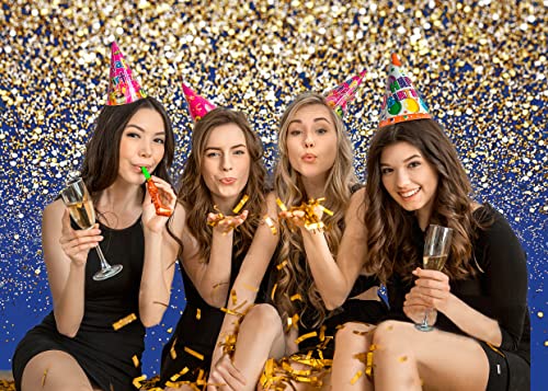 LYCGS 7X5FT Royal Blue Glitter Backdrop Birthday Backdrop Gold Spots Bokeh Backdrop Wedding Prom Graduation Photography Background Happy New Year Backdrop Studio Props X-77